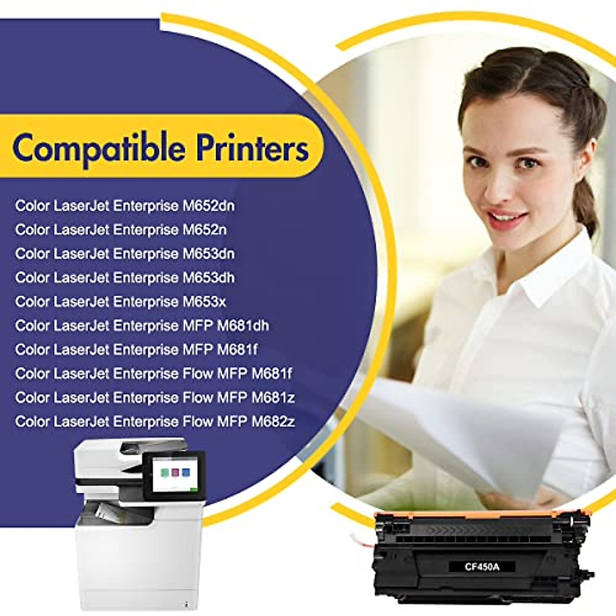 655A Toner Cartridge Compatible Replacement for HP 655A CF450A Black Toner Cartridge for HP Color Laserjet Enterprise M652n M652dn M653dn M653x M653dh MFP M681dh M681f M682z Printer Ink (1-Pack)