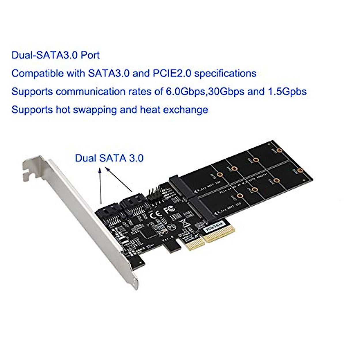 4in1 Dual M.2 NGFF (B Key) SSD+ Dual SATAIII 6G SSD/HDD to PCI Express 4X Converter Adapter with Low Profile Bracket for Desktop PC