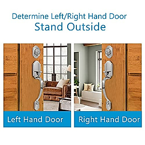 NeuType Front Door Lock Set Silver Front Door Handle Sets with Deadbolt Lock Set Door Entry Door Locksets Single Cylinder HandleSet Curved Handle Lower Half Grip Round Knob Satin Nickel