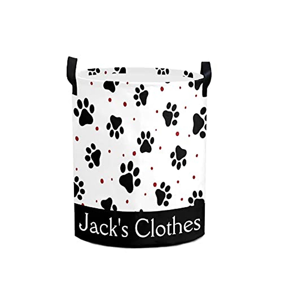 Dog Paw Personalized Freestanding Laundry Hamper, Custom Waterproof Collapsible Drawstring Basket Storage Bins with Handle for Clothes