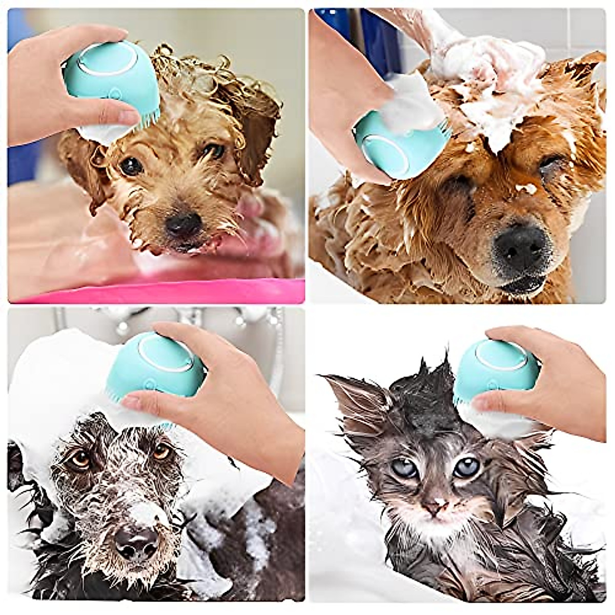Molain Dog Cat Bath Brush Comb Silicone Rubber Dog Grooming Brush Silicone Puppy Massage Brush Hair Fur Grooming Cleaning Brush Soft Shampoo Dispenser (blue)