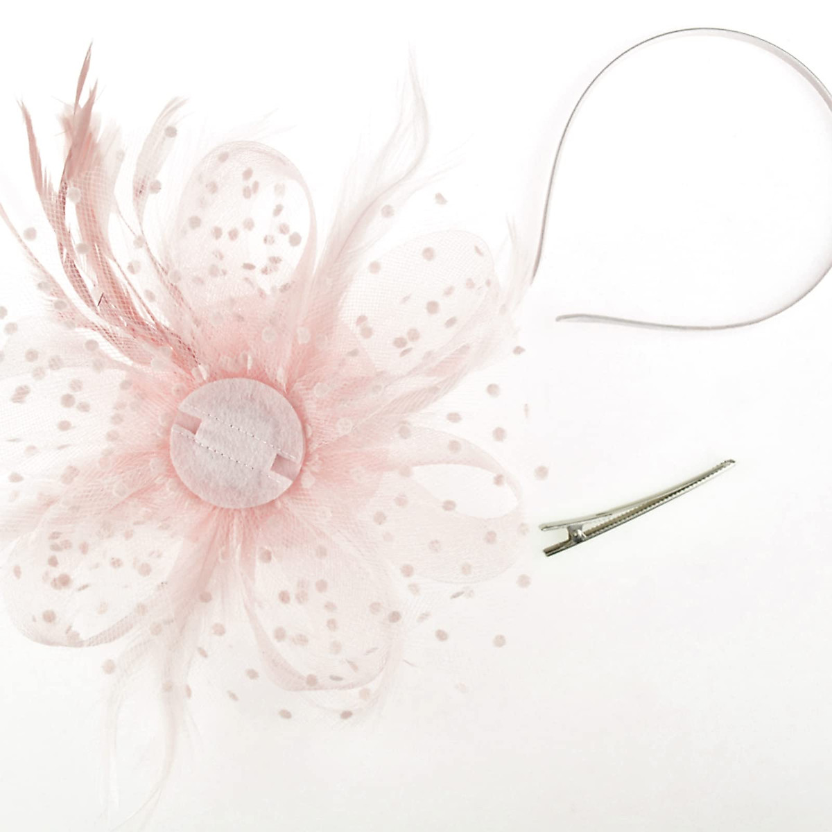 DRESHOW Fascinators Hat Flower Mesh Ribbons Feathers on a Headband and a Clip Tea Party Headwear for Girls and Women