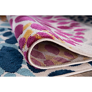 Rugshop Modern Floral Circles Design for Living Room,Bedroom,Home Office,Kitchen Non Shedding Round Rug 6' 6" Multi (6' 6" Diameter)