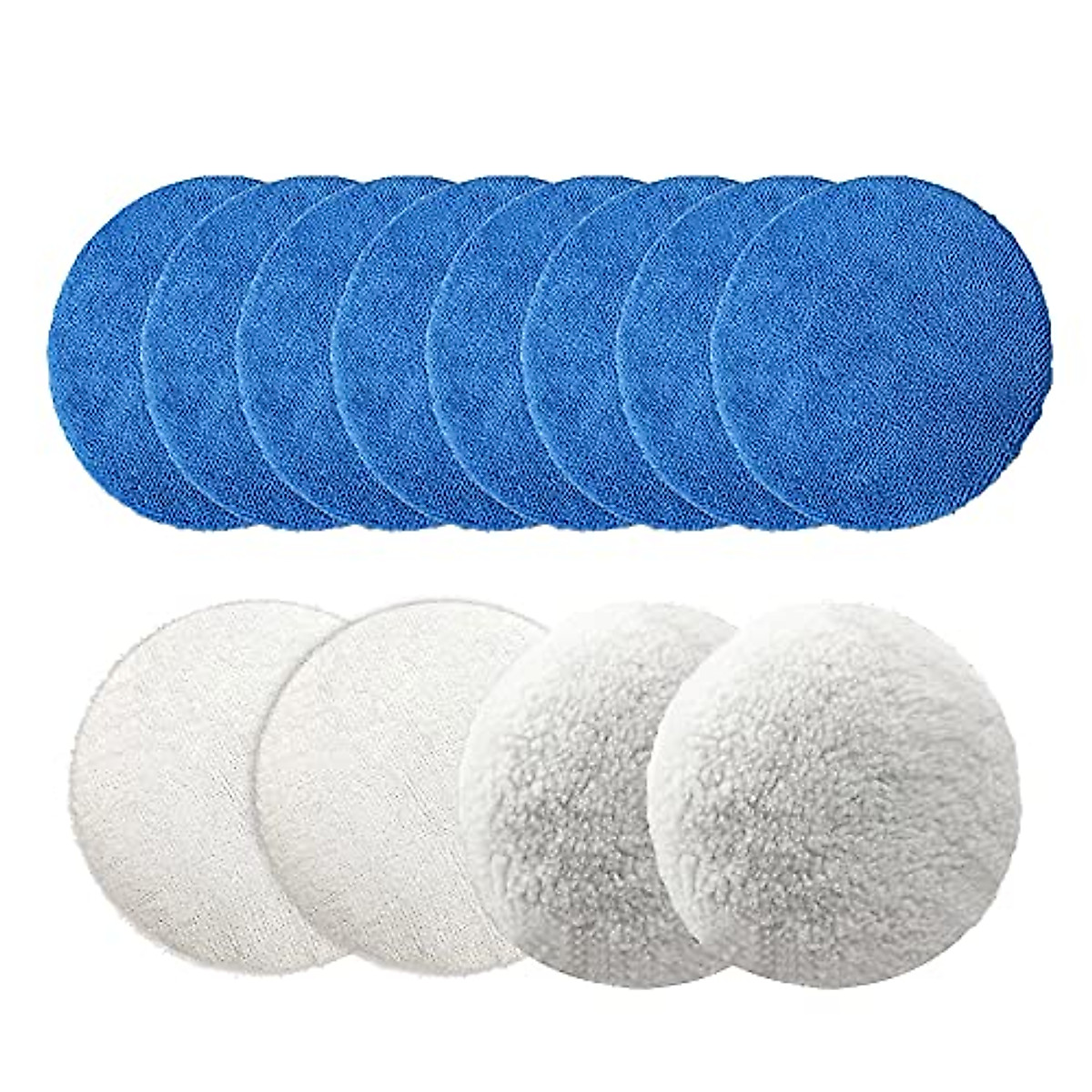 Car Polishing Pad Bonnets 5-6 Inch, 8 Pcs Soft Microfiber Bonnet Buffing Pad Covers, 4 Pcs Woolen Waxing Pads/Polyester Cotton Wax Applicator (White, Dark Blue)