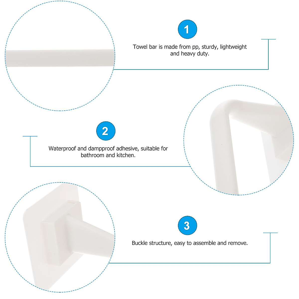 DOITOOL White Towel Rack Bathroom Hand Towel Holder No Drill Single Towel Rod Hand Towel Holder Adhesive Bathroom Towel Hanger for Hotel Home, 34cm