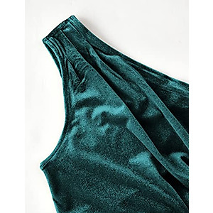MEROKEETY Women's Sleeveless Wrap Velvet Midi Dress High Waist Asymmetrical Wedding Guest Dress with Belt, Emerald, Large