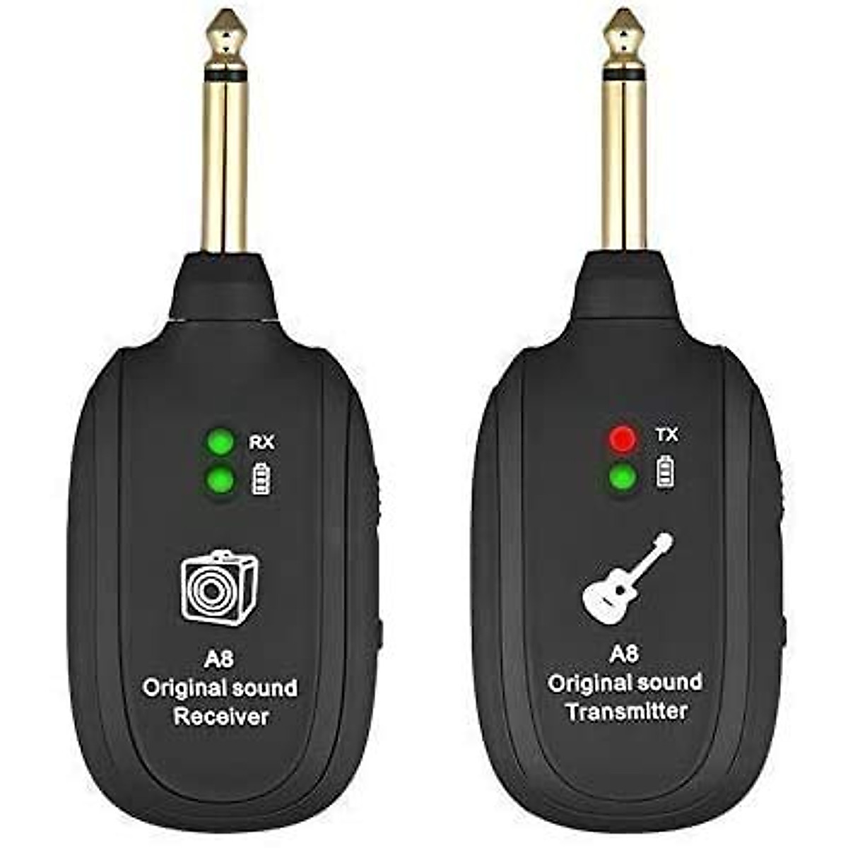 UHF Wireless Guitar System, Acogedor Guitar Transmitter Receiver, Built-in Rechargeable Battery, Wireless Audio Transmission Set for Electric Guitar Bass