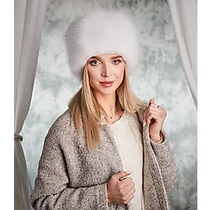 Futrzane Classic Cossack Hat - Faux Fur Hats for Women - Warm Furry Russian Hat (M, White Classic)