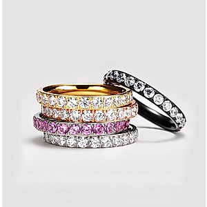 TIGRADE 3mm Women Titanium Engagement Ring Cubic Zirconia Eternity Wedding Band Size 3 to 13.5(Silver, 8)