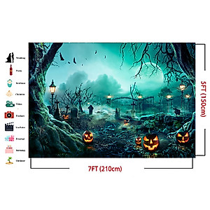 Dudaacvt 7X5FT Halloween Backdrop Horror Moon Night Scary Cemetery Pumpkin Lantern Backdrop for Halloween Kids Adult Family Party Birthday Banner Decor Halloween Photo Backdrop D612