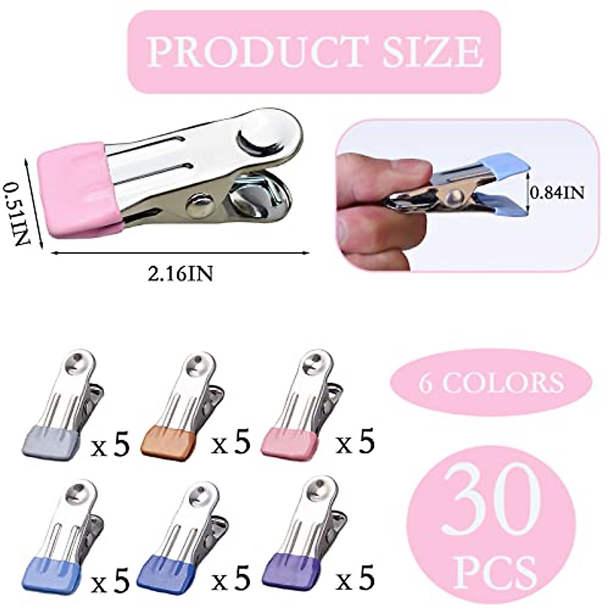 Clothes Pins for Hanging Clothes Clothespins - Colored Heavy Duty Clothespins for Clothesline, Stainless Steel Metal Clips for Clothes, Socks, Towel, Photo, Snack, 30 Pack