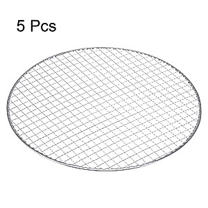 HARFINGTON 5pcs Round BBQ Grill Net 13" Dia Galvanized Iron Barbecue Mesh Mat for Baking Smoking Charcoal Grilling Roasting