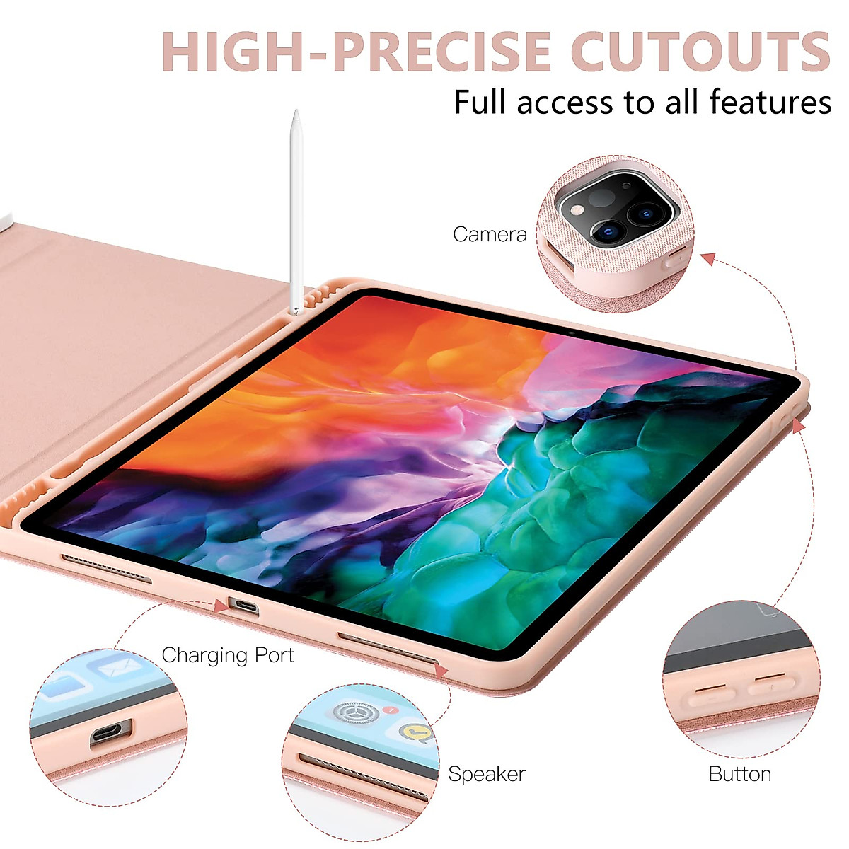 Keyboard Case for iPad Pro 12.9 2022 6th Generation / 2021 5th Gen / 2020 4th Gen / 2018 3rd Gen, 12.9-inch iPad Pro Case with Magnetically Detachable Wireless Keyboard and Pencil Holder, Champagne