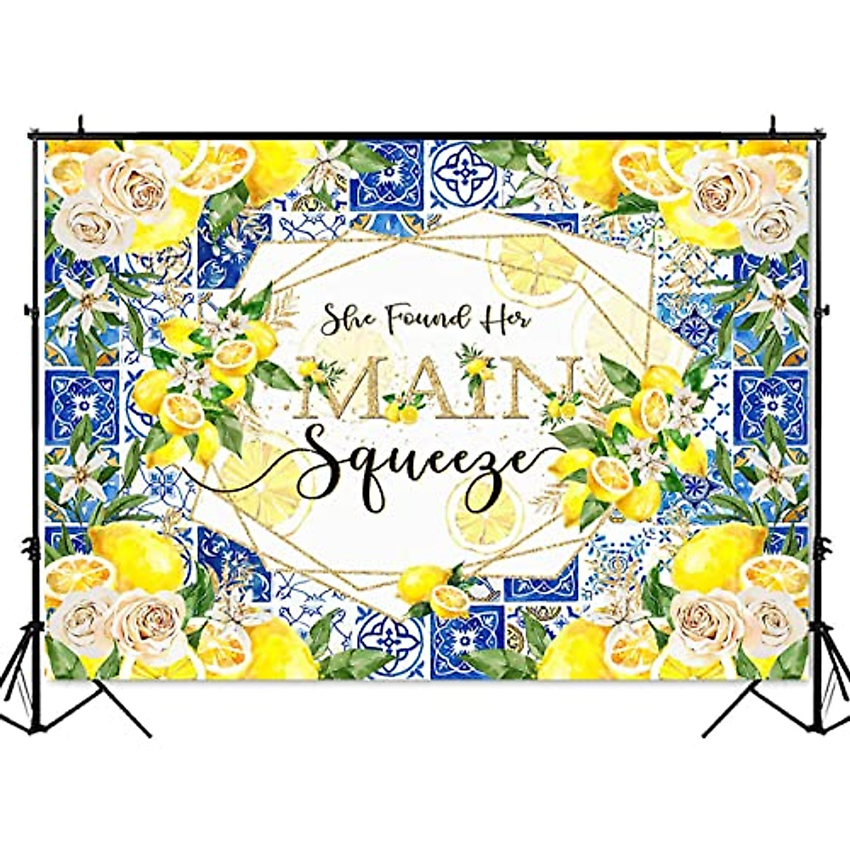 Mocsicka She Found Her Main Squeeze Bridal Shower Backdrop, Citrus Lemon Bridal Shower Party Decorations, Lemonade Bachelorette Party Banner, Boho Floral Lemon Bride Background (7x5ft (82x60 inch))
