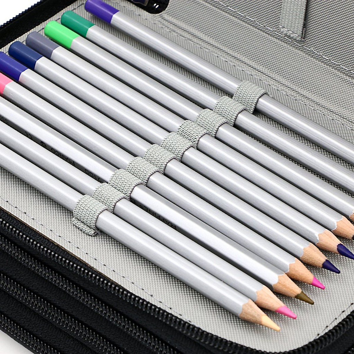 BTSKY® PU Leather Colored Pencil Case with Compartments-72 Slots Handy Pencil Holder for Watercolor Pencils, Ordinary Pencils (Black)