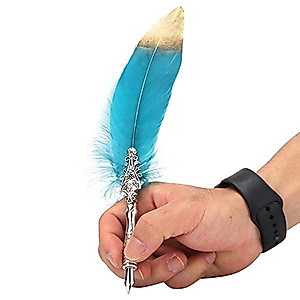 Wal front European Feather Quill Pen Set Feather Calligraphy Pen Kit Feather Dip Pen Gift Set Fountain Pen(Sky Blue)
