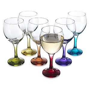 Fancy Carnival Color, Stemmed For Red Or White Wine, Cocktail, Martini, Margarita, Brandy, Scotch- Glass Drinking Cups 10 OZ Party Color Set of 6 Glasses Great For Countertop, & Wine Rack Cup Holder