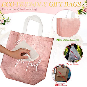 8 Pcs Bridesmaid Gift Bags Non-woven Reusable Gift Bags With Glossy Finish Wedding Welcome Bag with Handle Maid of Honor Matron of Honor Bags for Bridal Shower Engagement Bachelorette Party (Pink)