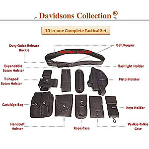 Davi Collection 10 in 1 Tactical Duty Belt, Utility Modular Equipment System Nylon Military Enforcement Belt with Pouches for Security Police, Adjustable 35-45" Black