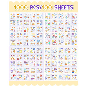 1000 Pcs Cute Stickers for Kids, Water Bottle Stickers Kawaii Waterproof Vinyl Scrapbook Phone Laptop Stickers, 100 Sheets Journaling Aesthetic Sticker Packs for Girls Teens（Purple）