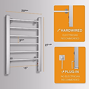 DAILYLIFE Towel Warmer 2-in-1, 6 Bars Heated Towel Rack Freestanding & Wall Mounted, Aluminum Frame for Bathroom