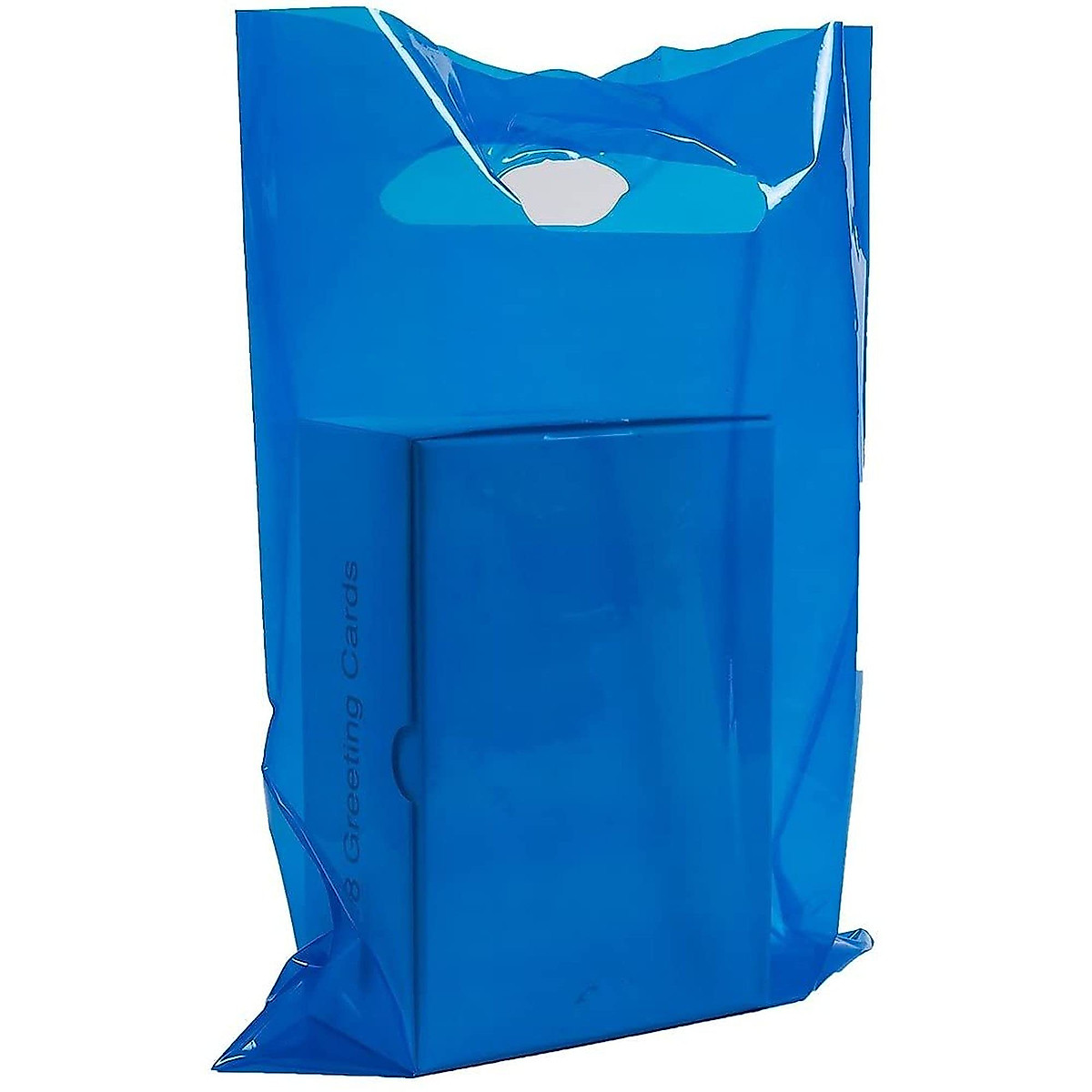Blue Plastic Merchandise Bags with Handles for Retail, Party Favors (Medium, 100 Pack)