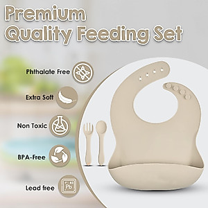 Baby Feeding Set Silicone Suction Bowls-Sippy and Snack Cup-Divided Plate-Feeding Eating Utensils Set with Bibs (Pink)