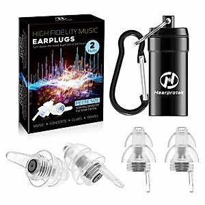2 Pairs Concert Ear Plugs, Hearprotek Reusable High Fidelity Noise Reduction Music Ear Plugs for Ear Protection-Soft Hearing Protection Earplugs for Concerts, Musicians, Events (Petite Size)