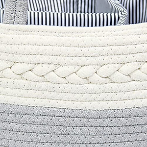 Casaphoria Diaper Caddy Organize,Cotton Rope Diaper Basket Caddy Baskets for Storage,100% Cotton Car Diaper Organizer with Removable Inserts,Cream and Gray (14.2''×8.7''×8'')