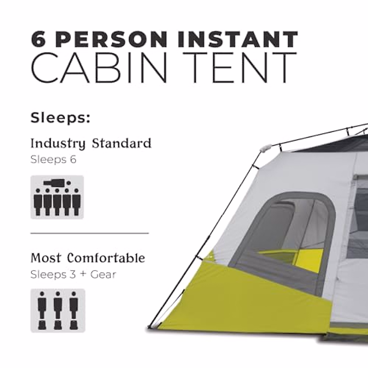 CORE 6 Person Instant Cabin Tent | Portable Large Pop Up Tent with Easy 60 Second Camp Setup for Family Camping | Included Hanging Organizer for Outdoor Camping Accessories