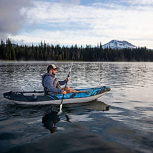 AQUAGLIDE Chinook 90 Inflatable 9' Foot Kayak Kit Packable Includes Pump for Adults Family Friendly 1 Person Single Rider Blow Up for Recreational Angler Fishing