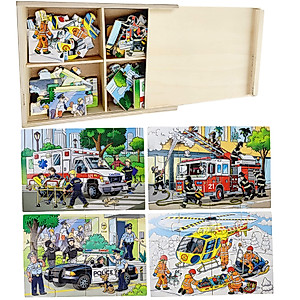 TOYLI 4-in-1 Wooden Puzzles for Boys 48 PCs Puzzles for Kids Ages 4-6 Great Gift for Boys,Car Puzzles for Kids Ages 4-8, Wood Puzzles for Kids Ages 3-5 Jigsaw Puzzle Box, Summer Activity Outside