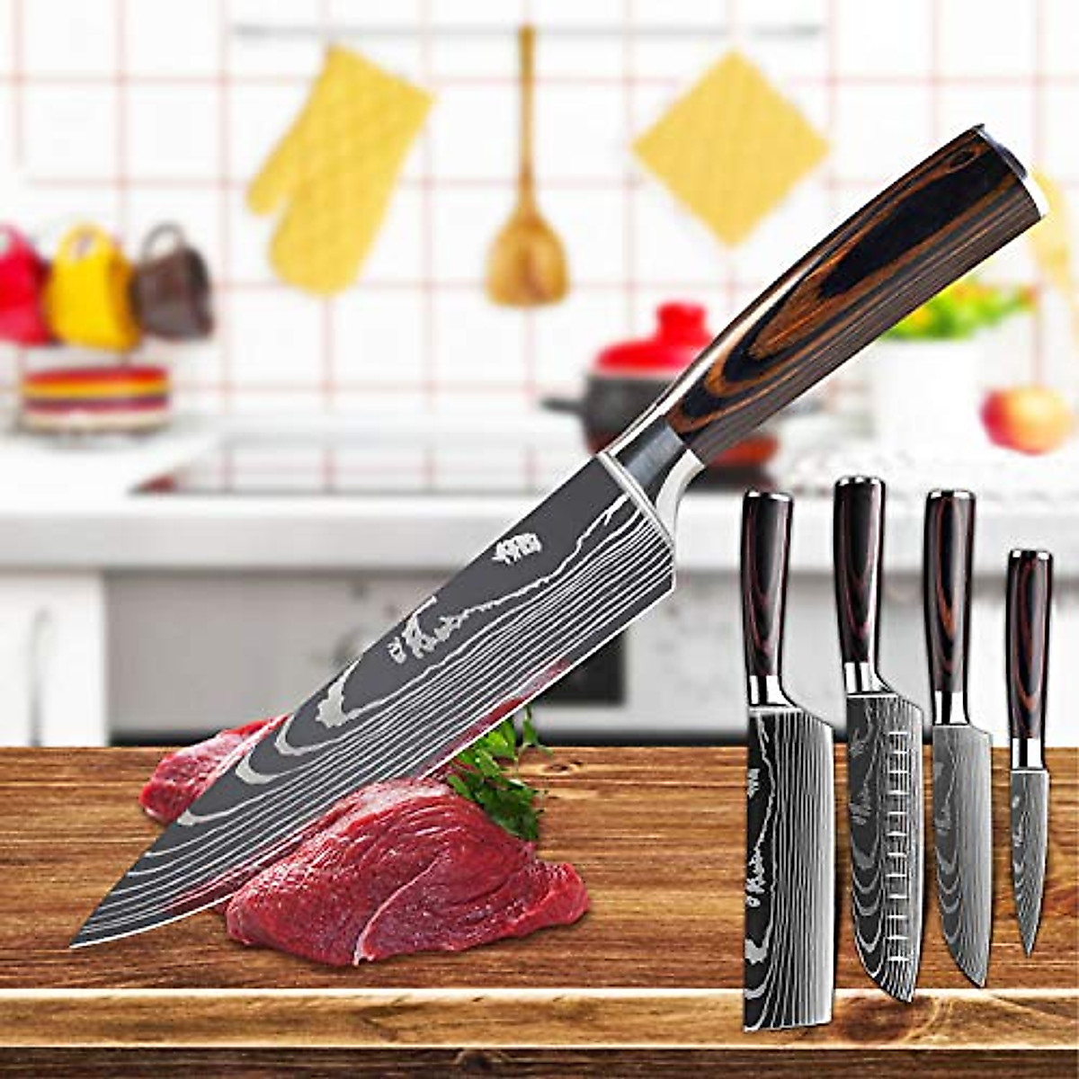 MDHAND Professional Kitchen Chef Knife Set, High-Carbon Stainless Steel Chef Knife Set, Chef Knife, Butcher knife, Bread Knife, 8 Piece Knifes set
