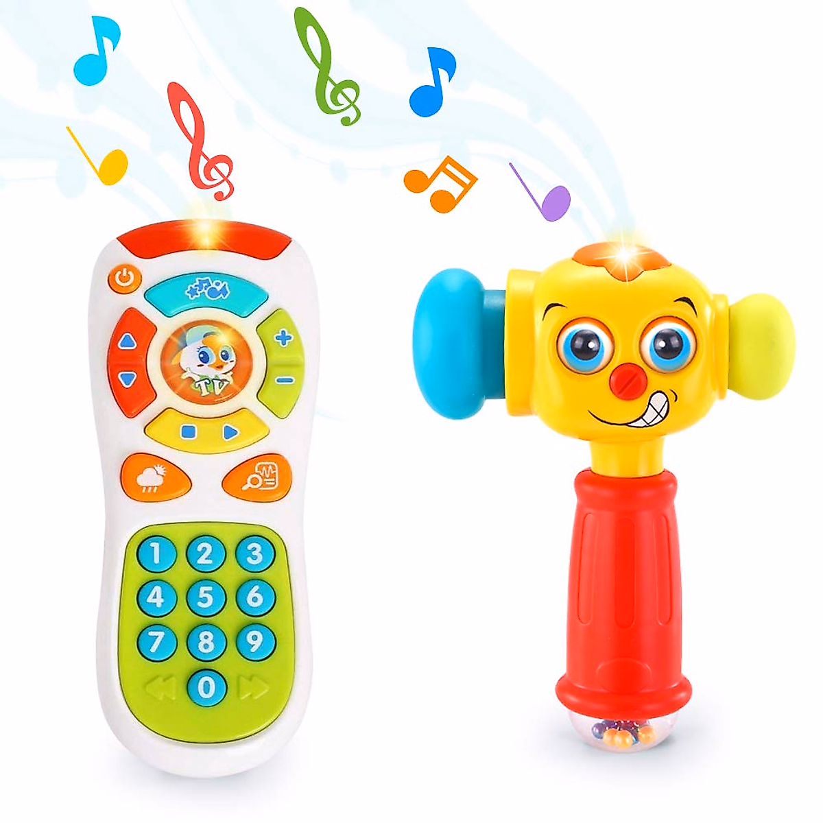 VATOS Baby Toys Set, Baby Remote Control Toy & Baby Hammer Toy for 12 to 18 Months up | Infant Toys with Lighting & Sound Baby Hammer & Remote Control Toys for 1 Year Old + | 12 Months + Baby Toddler