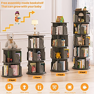 Aheaplus Rotating Bookshelf, 360 Display Wood Spinning Bookshelf Tower, 5 Tier Floor Standing Bookcase Storage Rack, Revolving Bookcase Corner Bookshelf for Small Space, Bedroom, Study Room,Black Oak