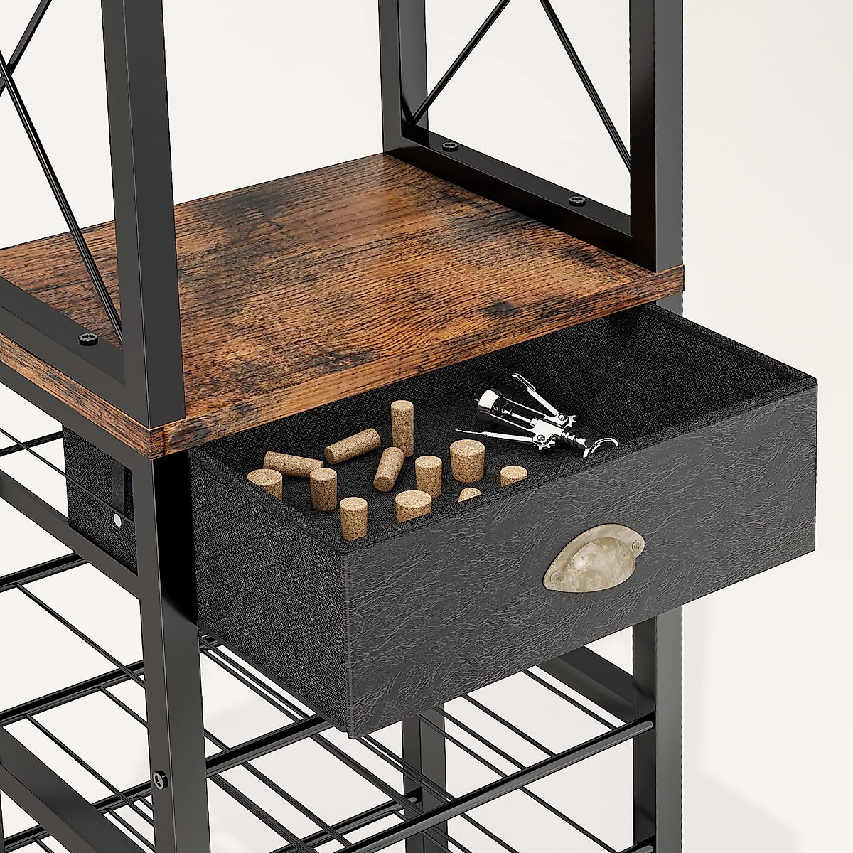 Homeiju Wine Rack Freestanding Floor, Bar Cabinets for Liquor and Glasses, 4-Tier bar cabinet with Tabletop, Glass Holder, Storage Drawer and Wine storage for Living Room, Kitchen, Home Bar(20 Bottle)