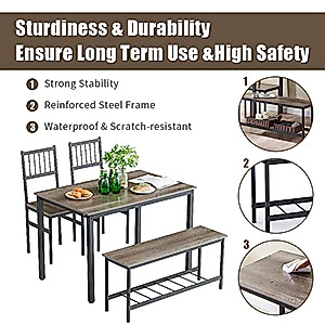 Dining Table Set for 4,Kitchen Table with 2 Chairs & 1 Bench,Wood Breakfast Table Set with Storage Racks for Small Space,Apartment,Dining Room, Home Office