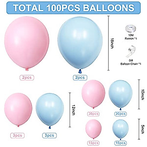Blue Pink Balloon Arch Kit, 100PCS Pink Blue Garland Kit for Gender Reveal, Birthday Party Balloons mit 18" 12" Latex Balloons, Decoration for Boy Girl Baby Shower, Engagement, Bridal, Anniversary