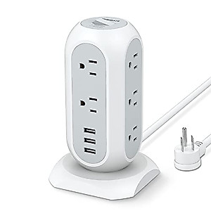 Tower Power Strip with 11 Outlets 3 USB Chargers, TESSAN Surge Protector Tower 1875W/15A, 6 Feet Extension Cord with Multiple Outlets, Flat Plug, Office Supplies, Desk Accessories, Dorm Essentials