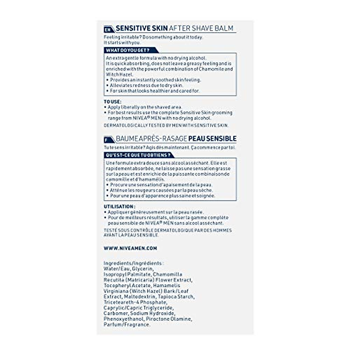 NIVEA FOR MEN Sensitive Post Shave Balm 3.30 oz (Pack of 4)