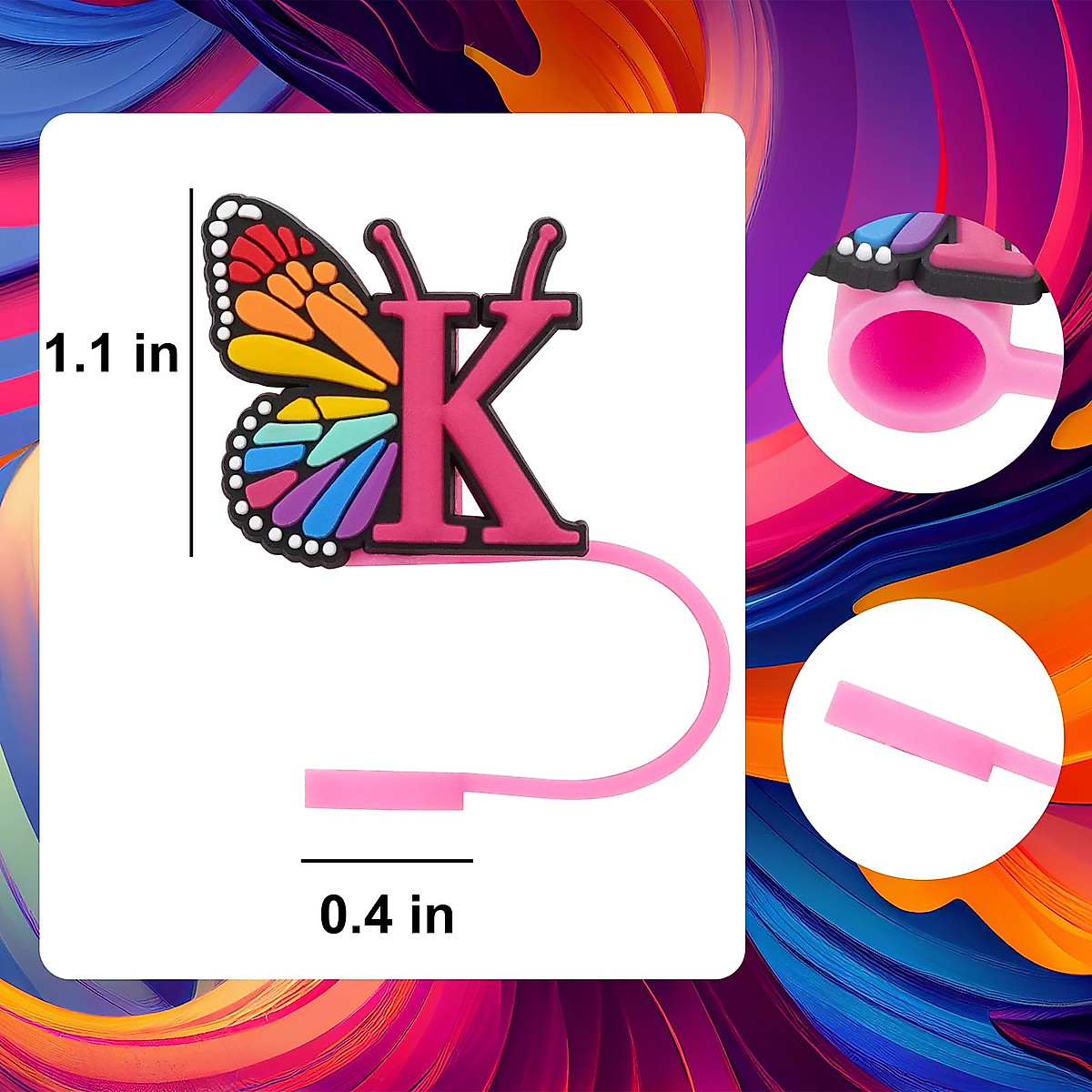 FadAcc Silicone Straw Cover for Stanley Cup, Initial Letter Straw Cover, Beautiful Butterfly Style, Compatible with Stanley 40&30 Oz Tumbler (K)