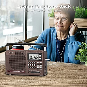 Portable AM FM SW Radio with Best Reception, LCD Display, Support USB Flash Drive and TF Card, AC Charge and Rechargeable Battery Power Transistor Shortwave Radio with Big Speaker and Earphone Jack