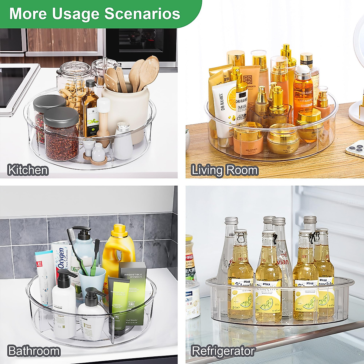 DIHUMK Lazy Susan Turntable Organizer for Cabinet Refrigerator and Pantry Countertop with Clear Large Spice Rack 2-Pack 11.6''