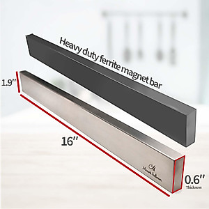 16 Inch Heavy Duty Kitchen Knife Magnetic Strip with Additional 5 Hooks-Multipurpose Stainless Steel Magnetic Tools, Knife & Utensil Holder- Strong Magnetic Knife Holders for Wall No Drill required