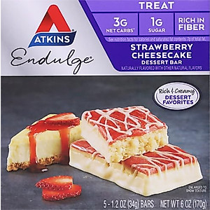 Atkins Endulge Treat Strawberry Cheesecake Dessert Bar, 6 Ounce, 5 Count (Pack of 1)