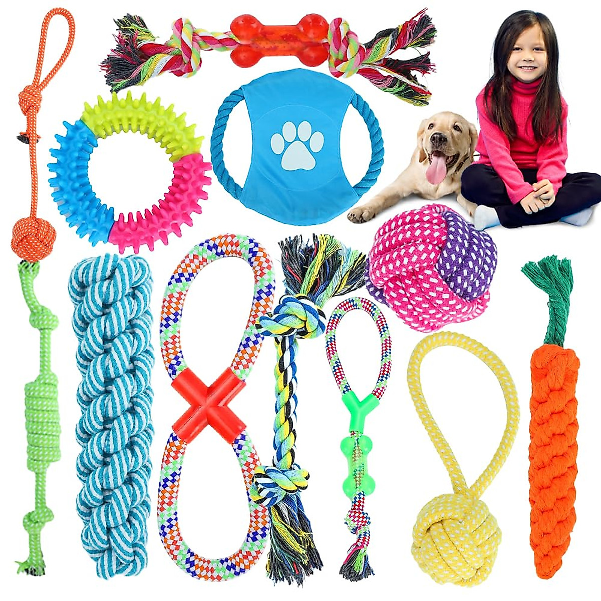 Dog Toys for Aggressive Chewers Keep Your Pet Busy Indestructible Tough Dog Toys with 12 Pieces Interactive Dog Rope Toys for Playing Teething Chew Toys for Boredom