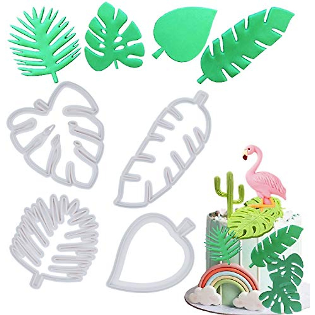 Mity rain Tropical Leaf Cookie Cutter - Hawaiian Palm Leaves Fondant Cutters Set for Gum Paste , Sugarcraft Candy, Luau Cake Decorating （4Pcs）