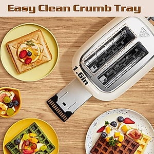 Aigostar Toaster 2 Slice, Retro Extra-Wide Slot Toaster for Toasting Bagel Breads Waffle & More with Cancel, Defrost Function and 6 Browning Setting, Removable Crumb Tray, Stainless Steel, Cream White