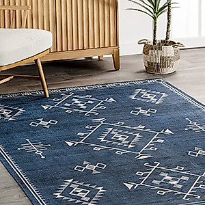 nuLOOM Evalyn Machine Washable Southwestern Motif Area Rug, 5' x 8', Navy