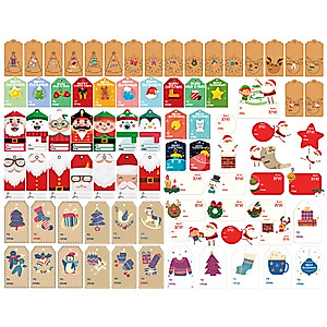 324 Pieces Christmas Gift Tags Hang Name Labels to from Stickers for Present Bags Christmas Tree Snowflake Reindeer Design for Gift Favor,DIY Arts and Crafts Wedding Supply with 50Ft Brown Twine